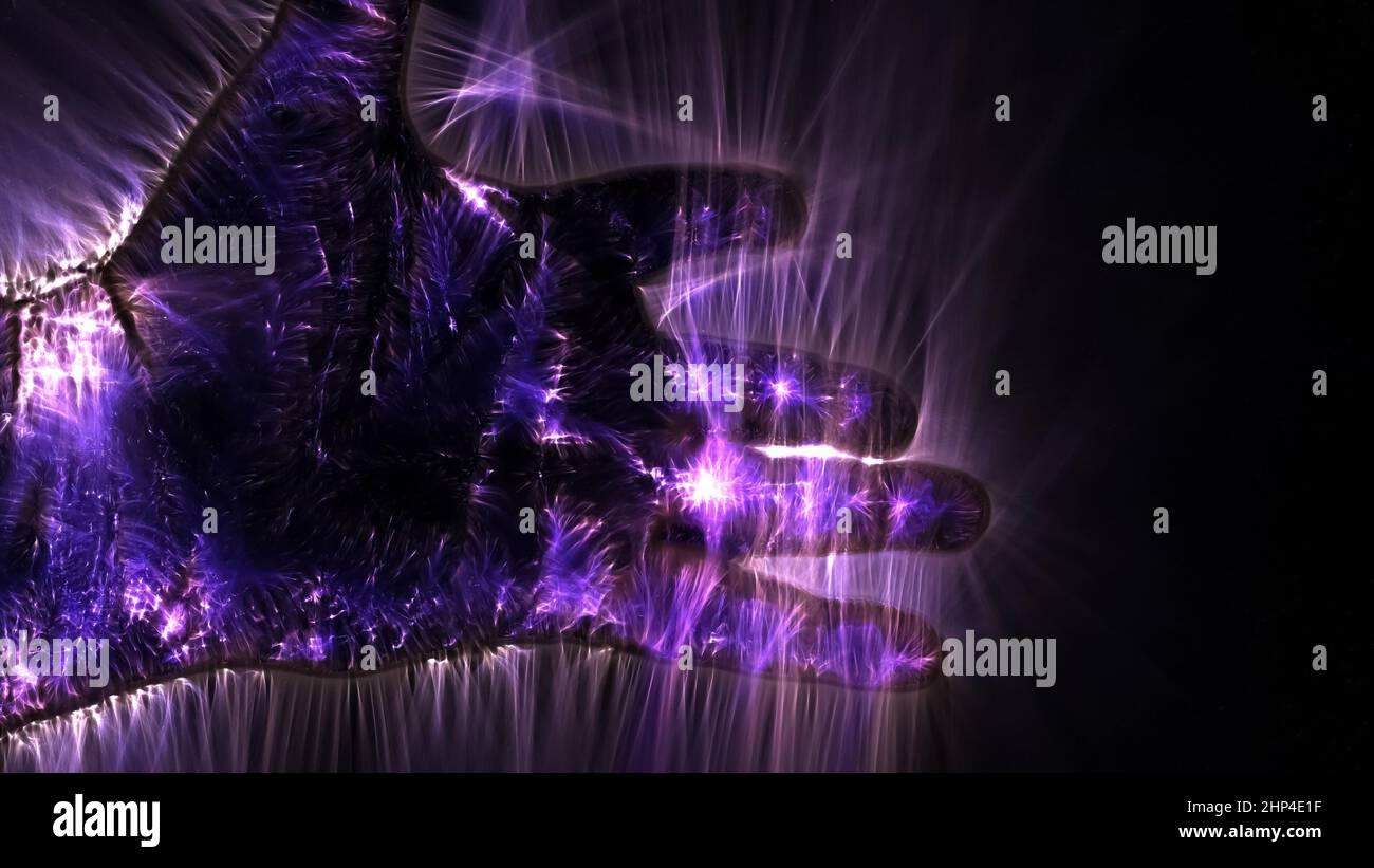 3D-Illustration of a glowing human male hand with a kirlian aura ...