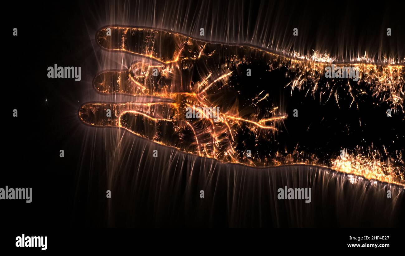 3D-Illustration of a glowing human male hand with a kirlian aura ...