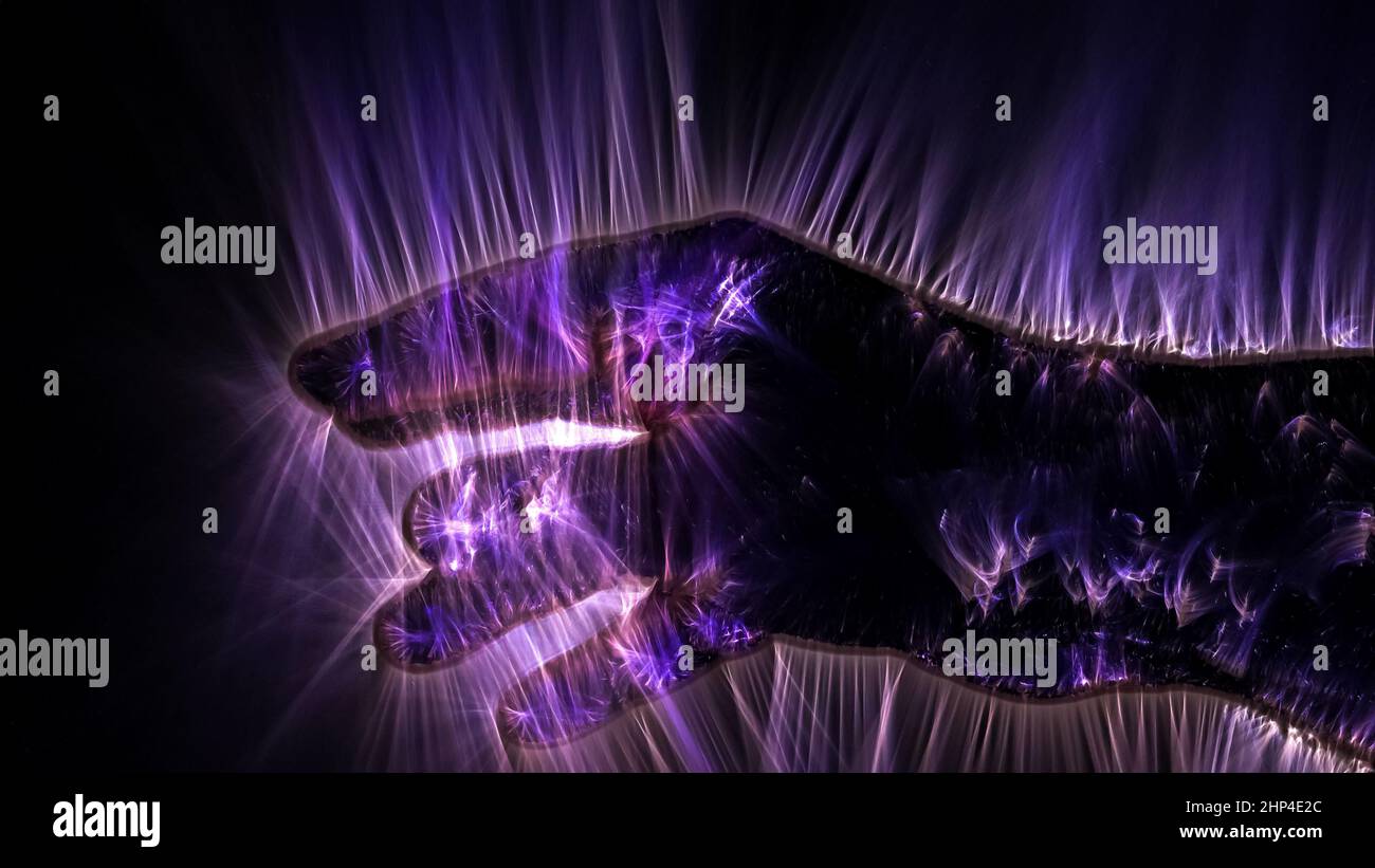 3D-Illustration of a glowing human male hand with a kirlian aura ...