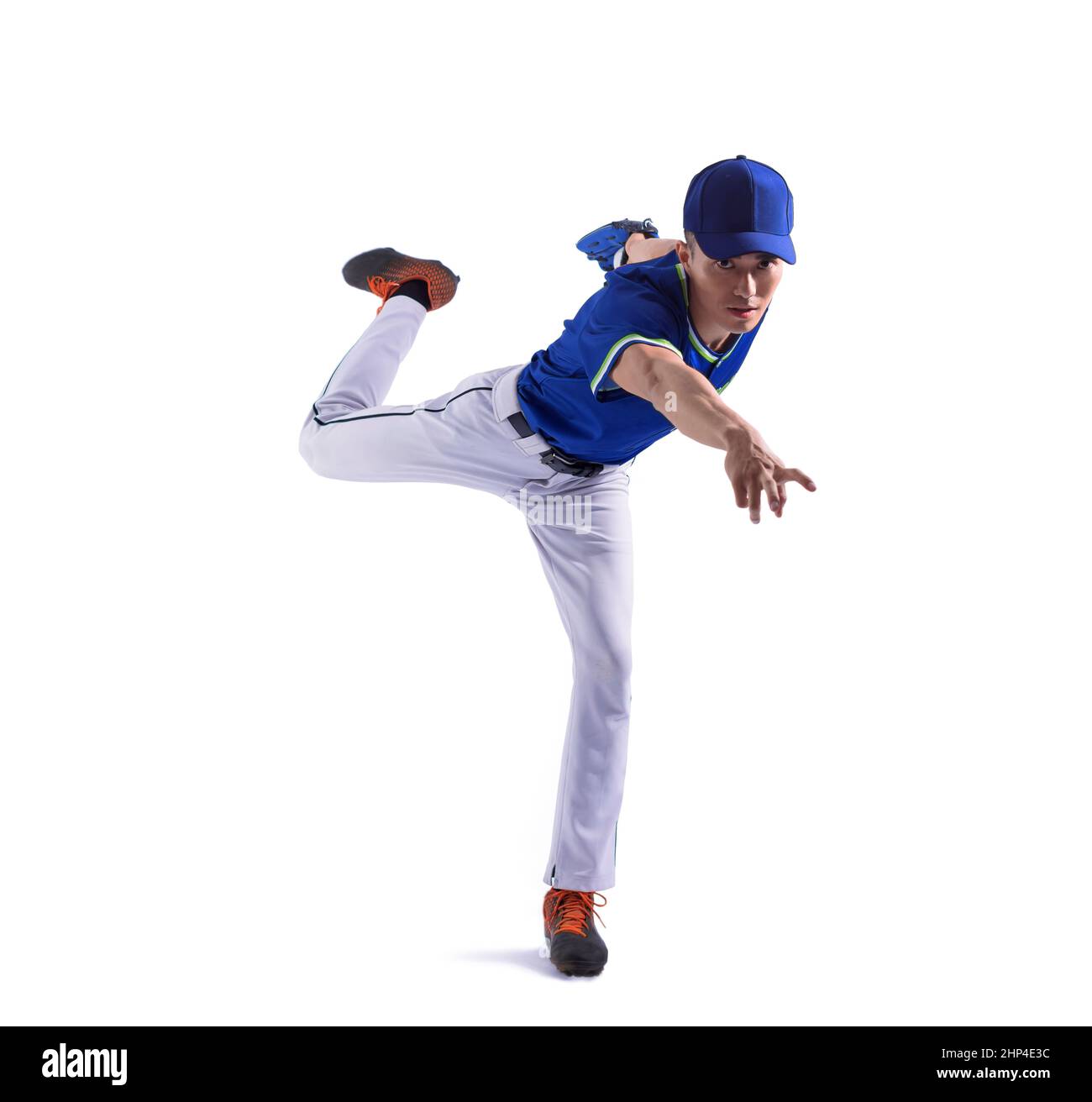 Full Length of Pitcher Baseball Player isolated on white background ...