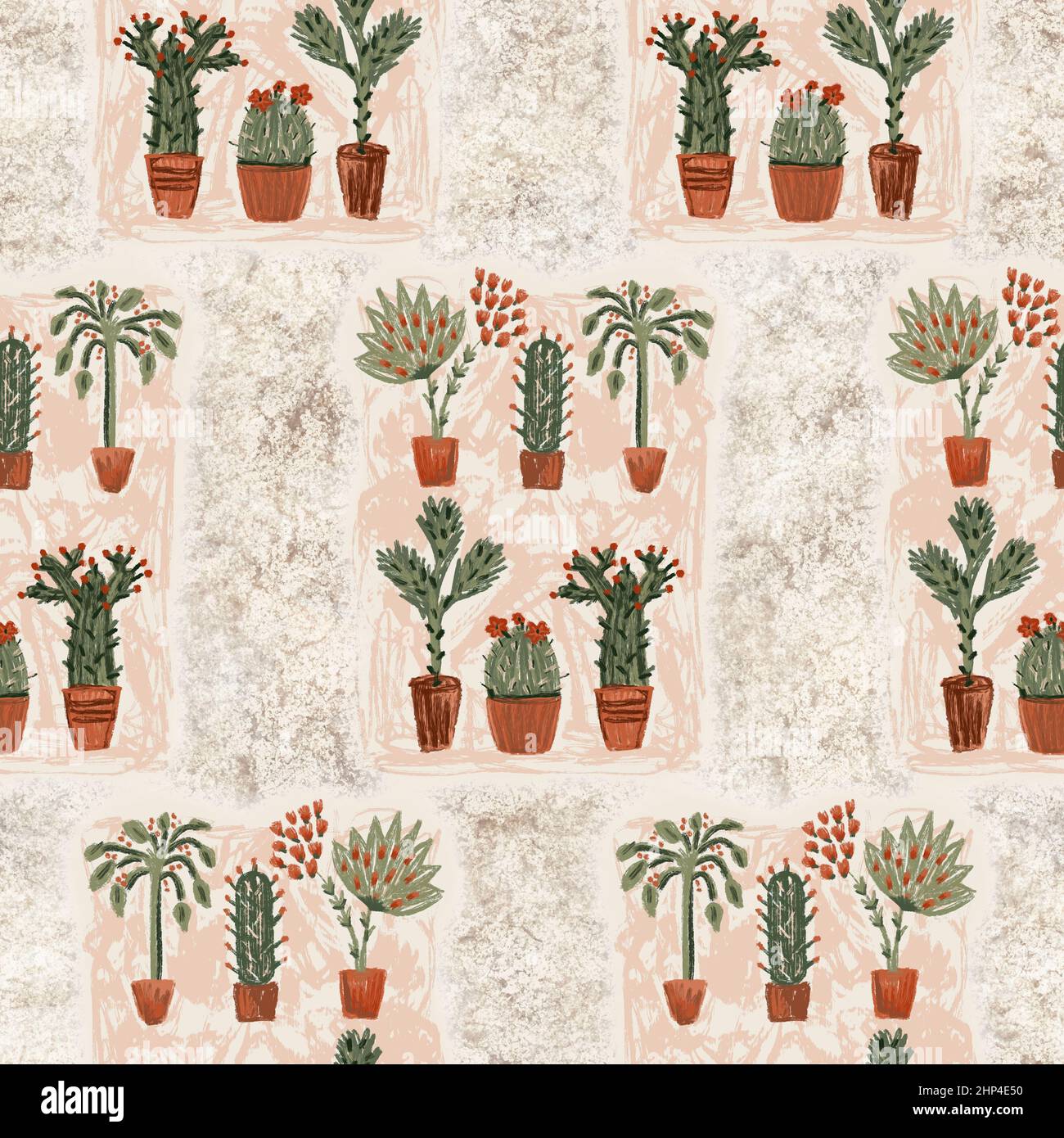 Western cactus on sand texture seamless raster pattern. Organic desert ...