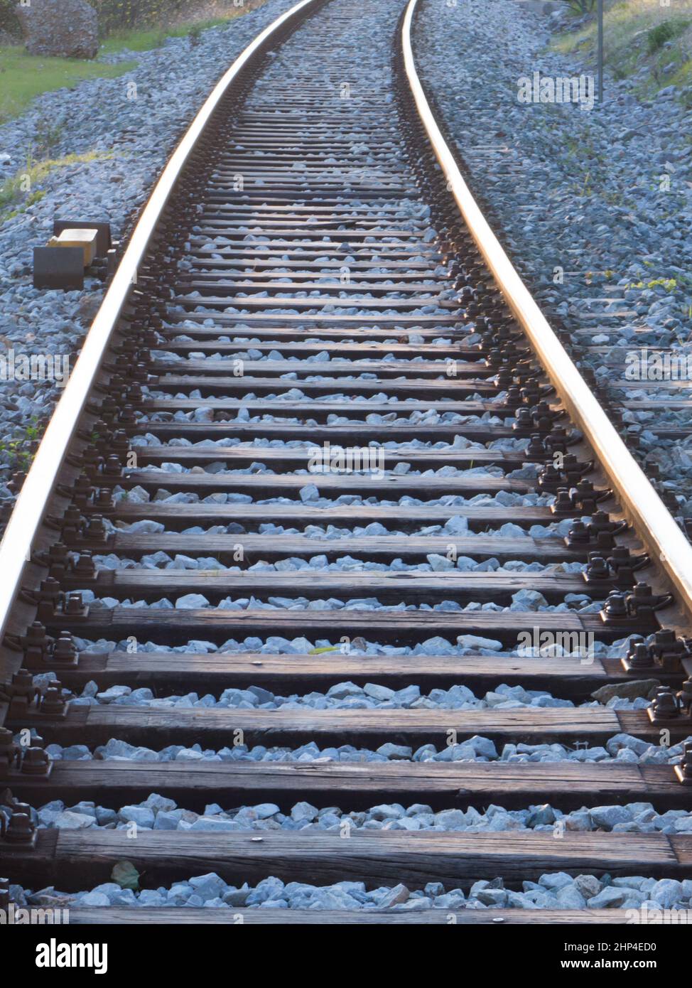 Empty railway tracks with wooden sleepers, in the countryside Stock ...
