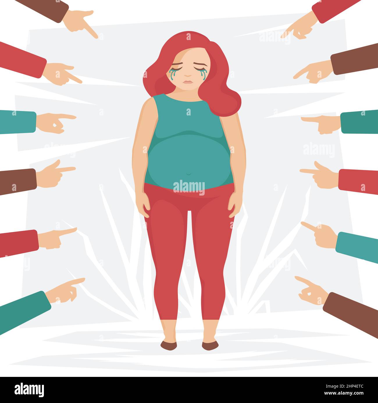 Concept of discrimination and bullying towards fat girl, with obese ...