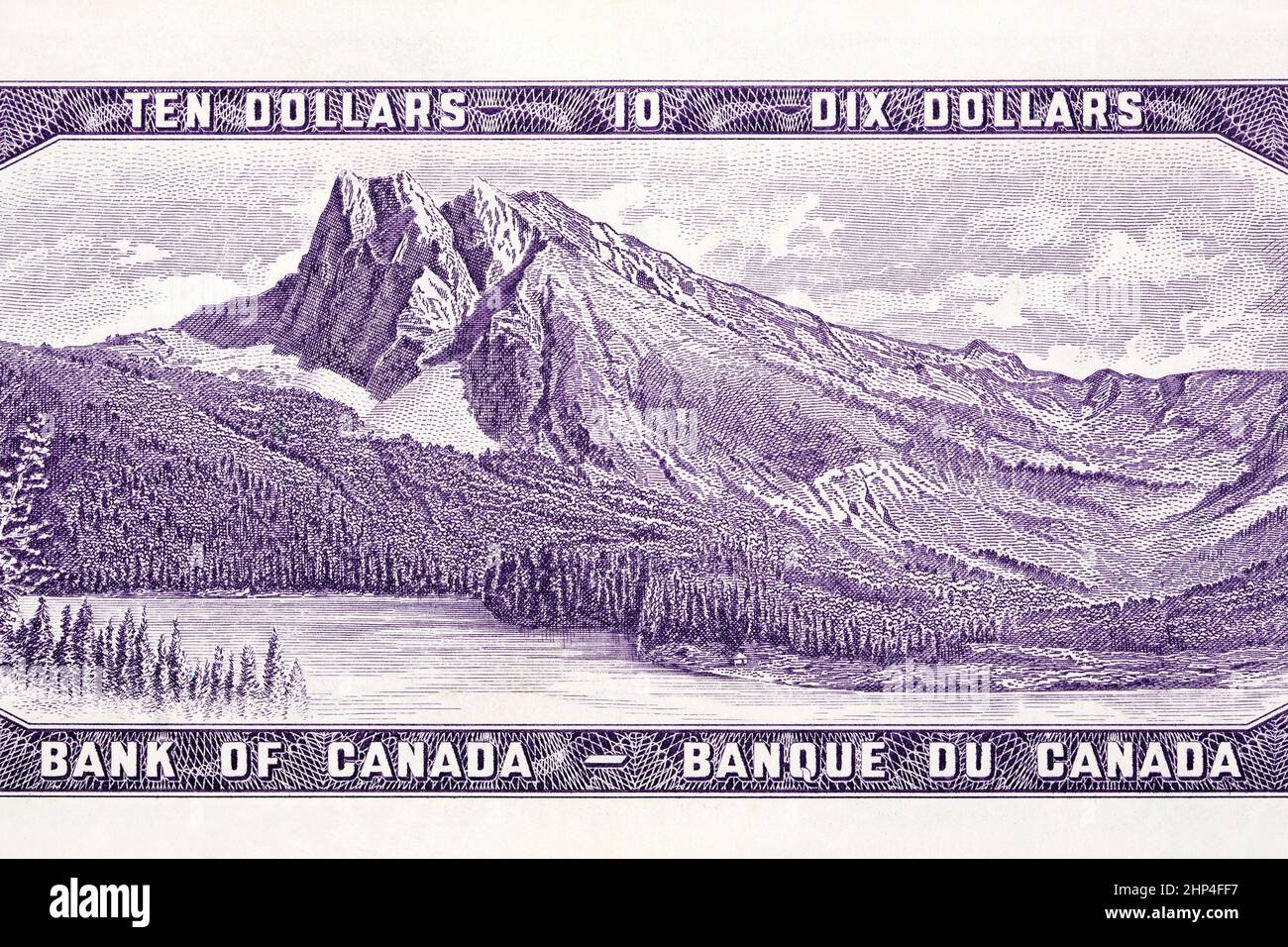 Rocky Mountain scene from old Canadian money - Dollar Stock Photo - Alamy