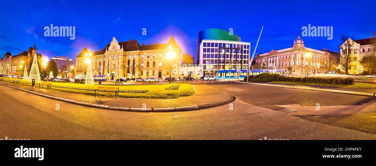 Zagreb. Republic of Croatia square evening panoramic view, famous ...