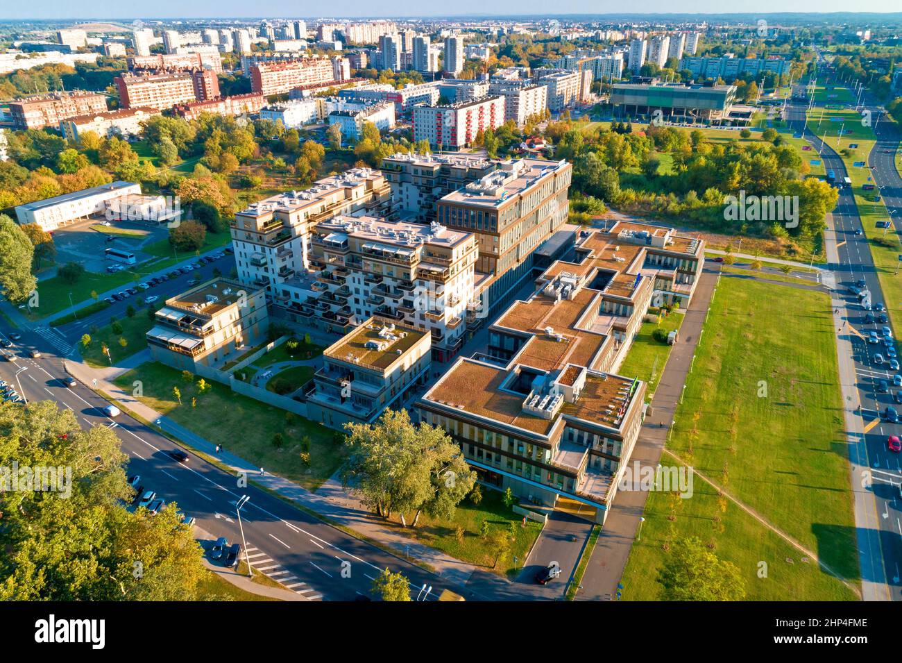 Aerial view of Novi Zagreb and Bundek, capital of Croatia Stock Photo ...