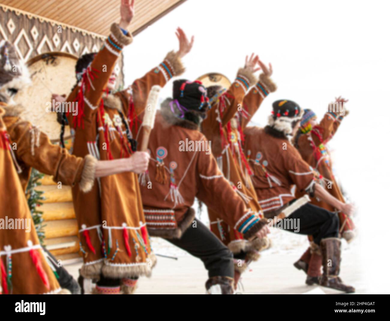 The blurred image folk ensemble performance in dress of indigenous ...