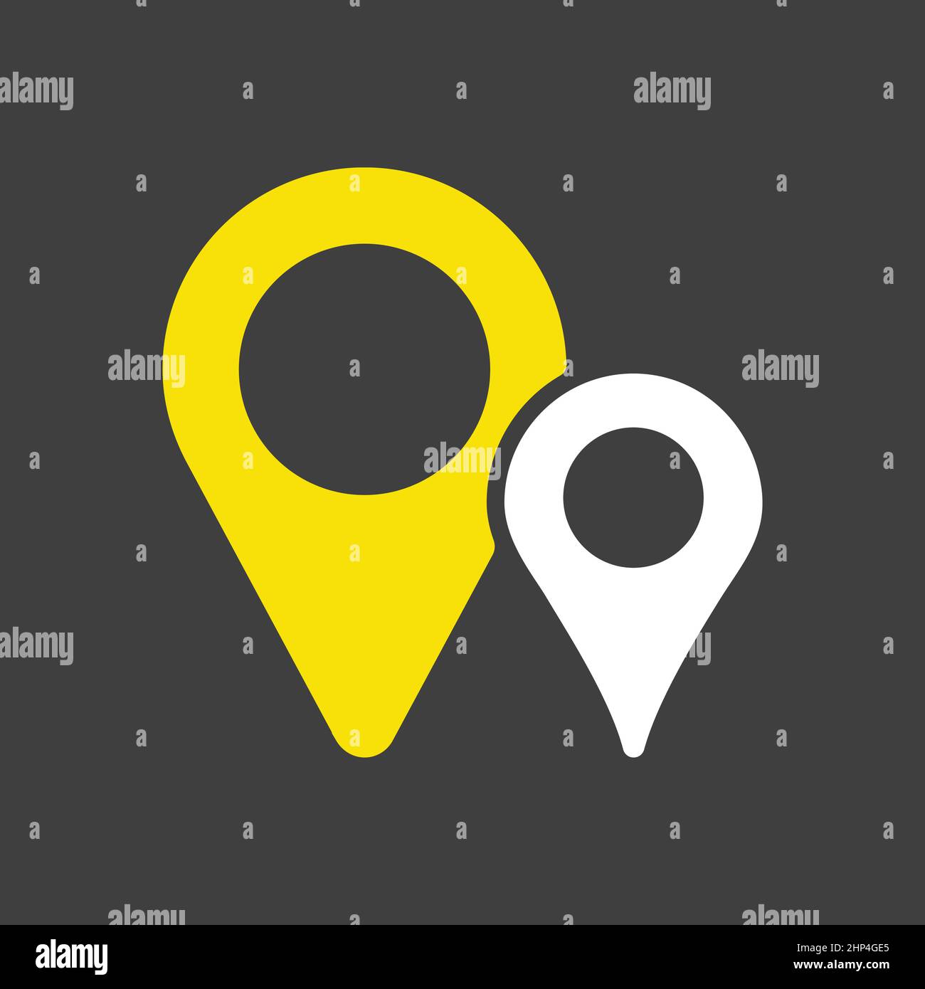Two pin map icon on dark background. Map pointer. Map markers Stock ...