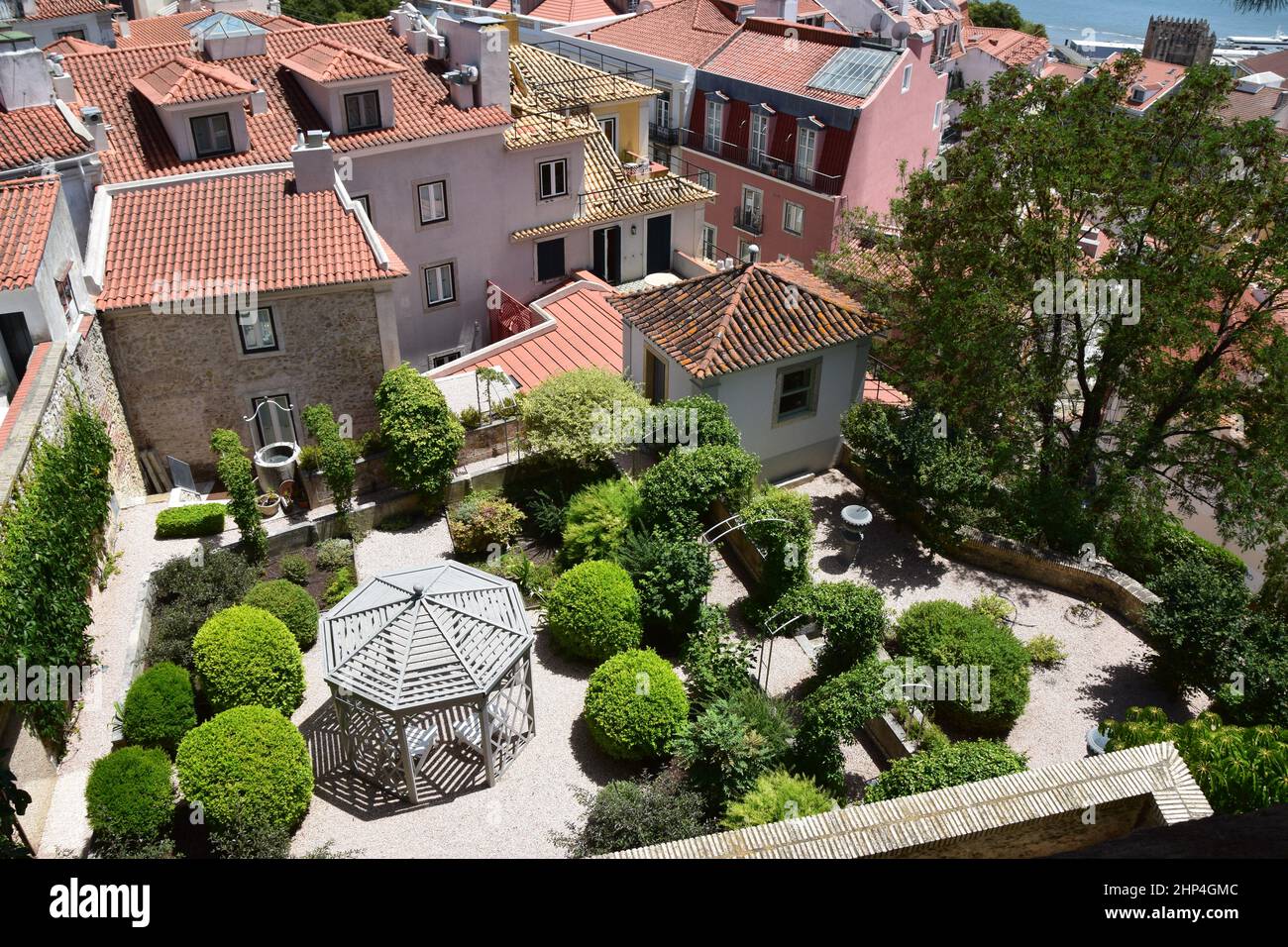 Backyard garden in Lisbon with idyllic pavilion Stock Photo - Alamy