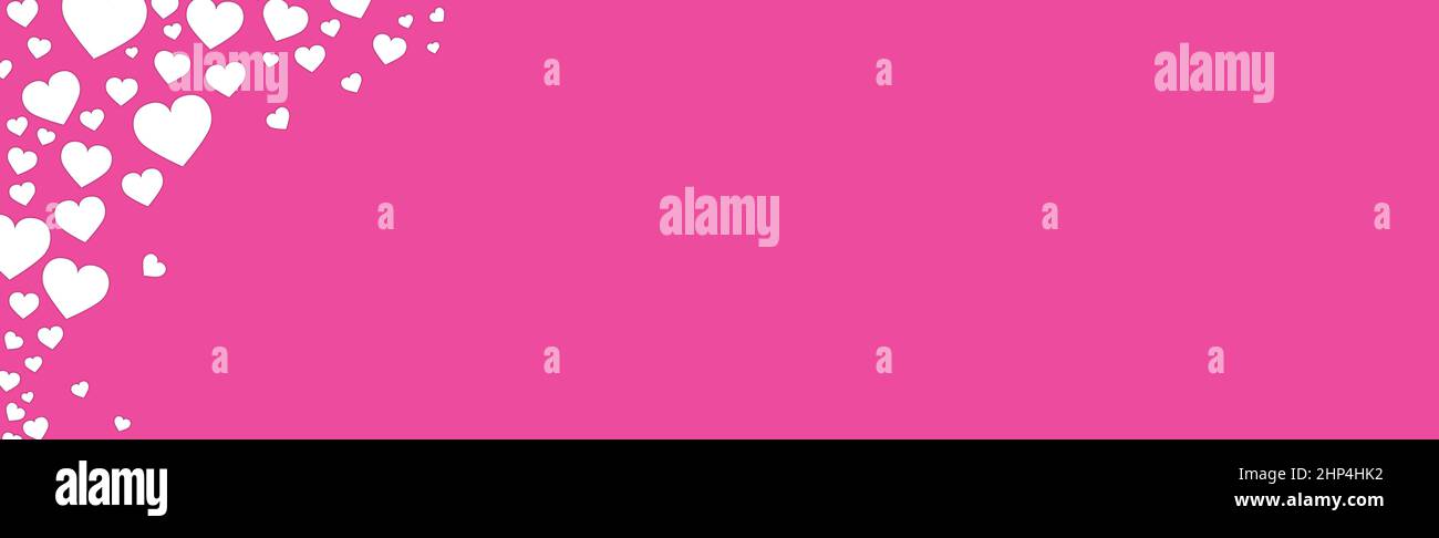 Panoramic pattern pink background with many white hearts with place ...