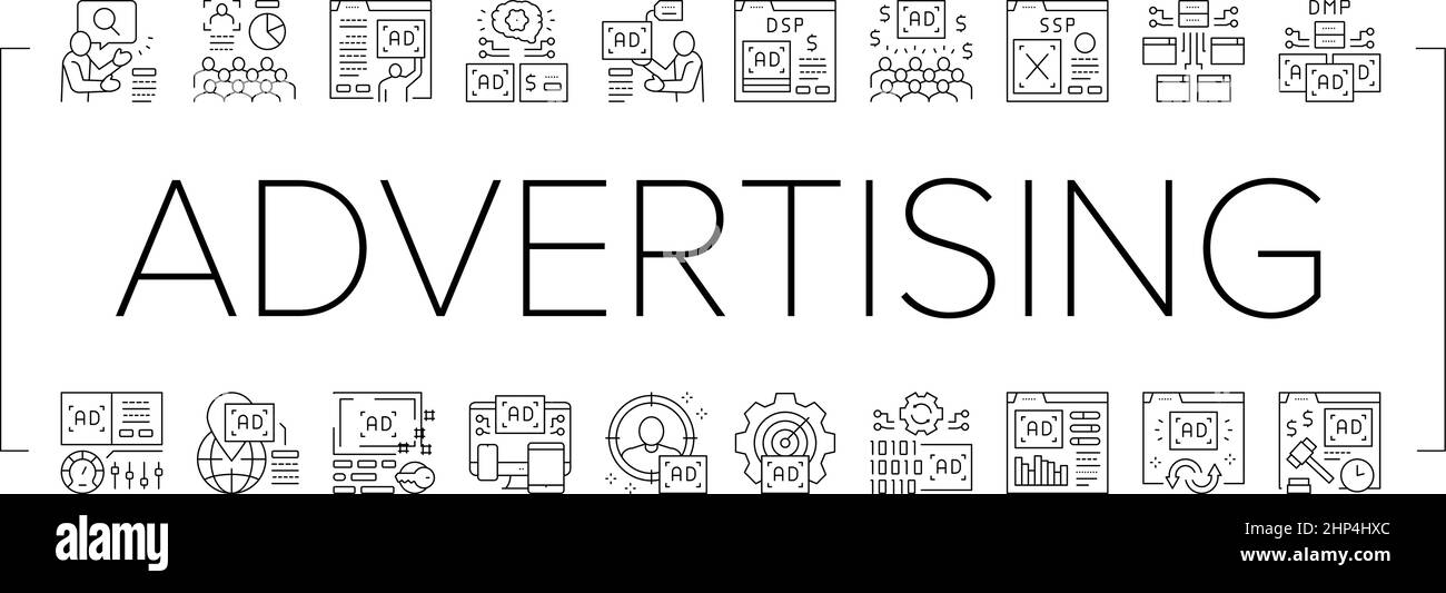 Programmatic Advertising Service Icons Set Vector Stock Vector Image ...