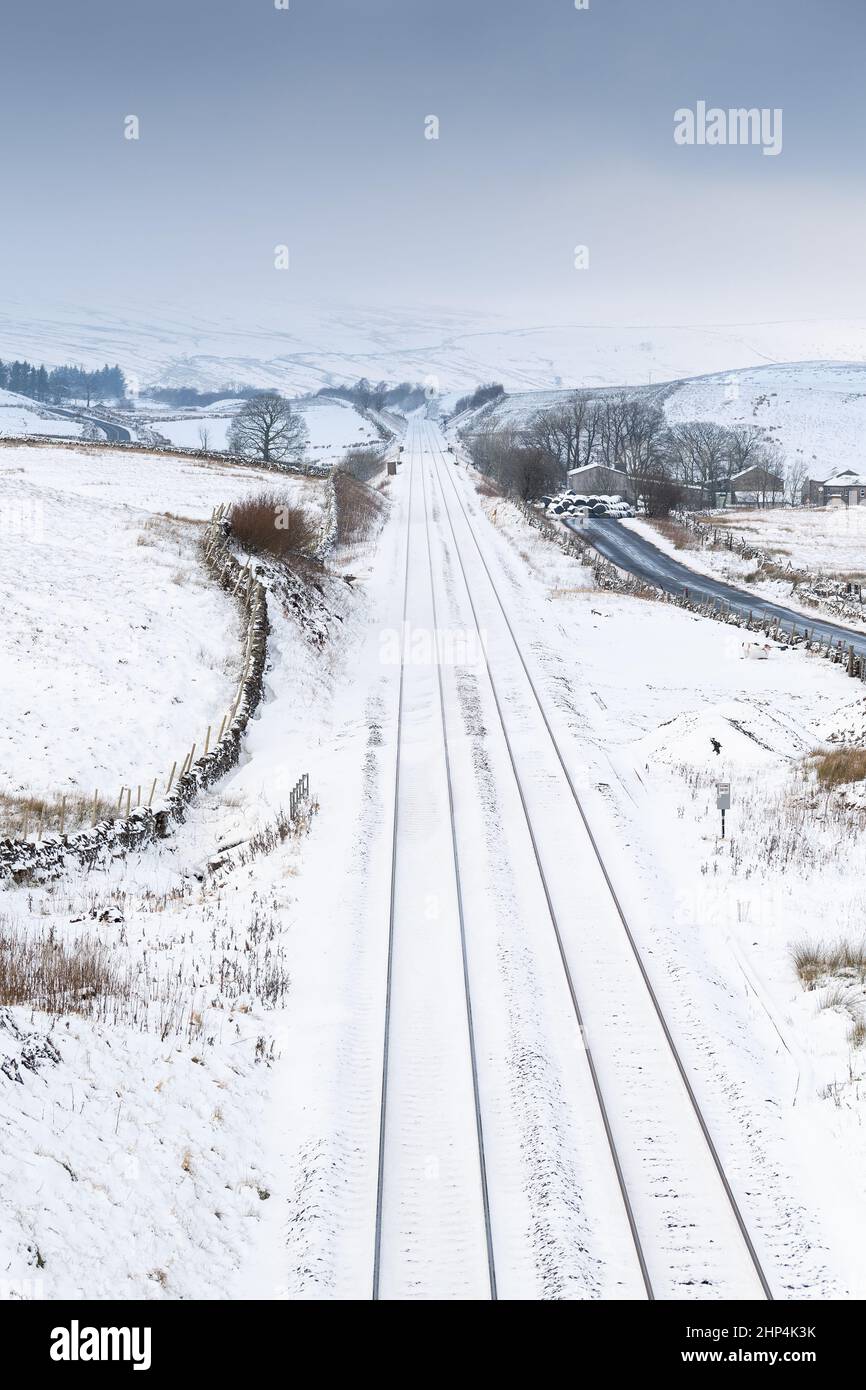 Settle to Carlisle railway covered in snow between Aisgill Simmit and ...