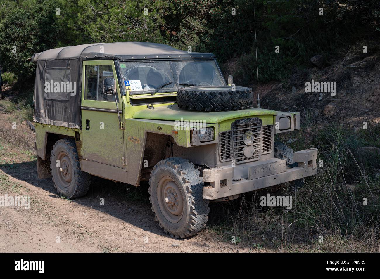 View of Land Rover Santana Ligero vehicle in the field on a sunny day ...