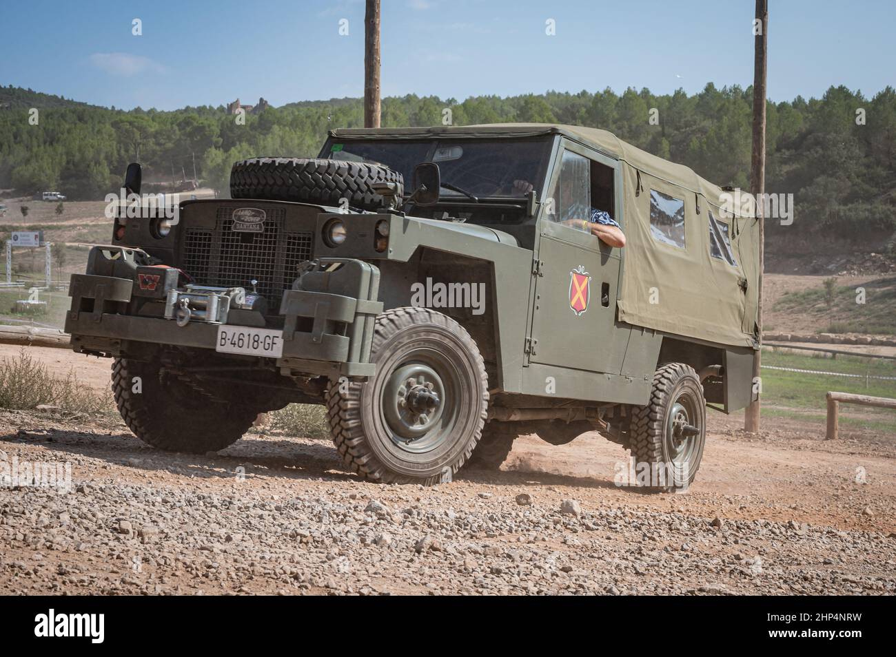 View of Army Land Rover Santana Ligero vehicle in green color on a ...