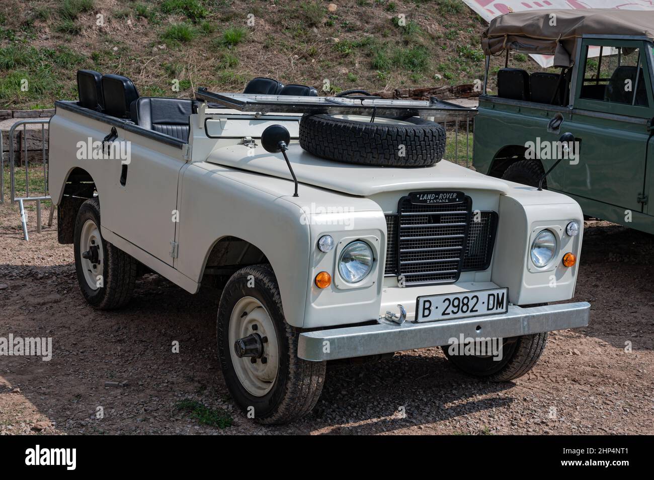 View of Land Rover Santana Series III short Open Top vehicle in white ...