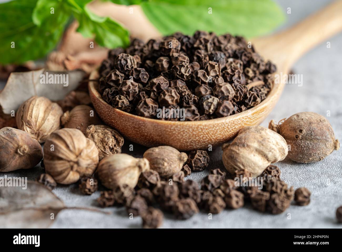 black pepper and siam cardamom (Amomum krervanh Pierre), Asia dried ...