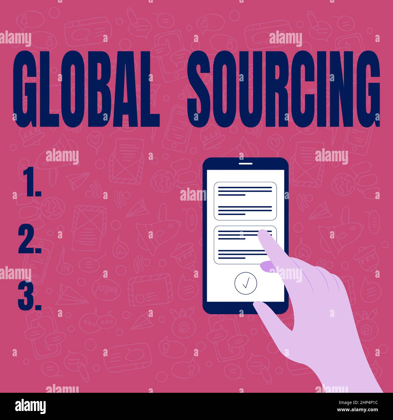 Text caption presenting Global Sourcing, Business showcase practice of ...
