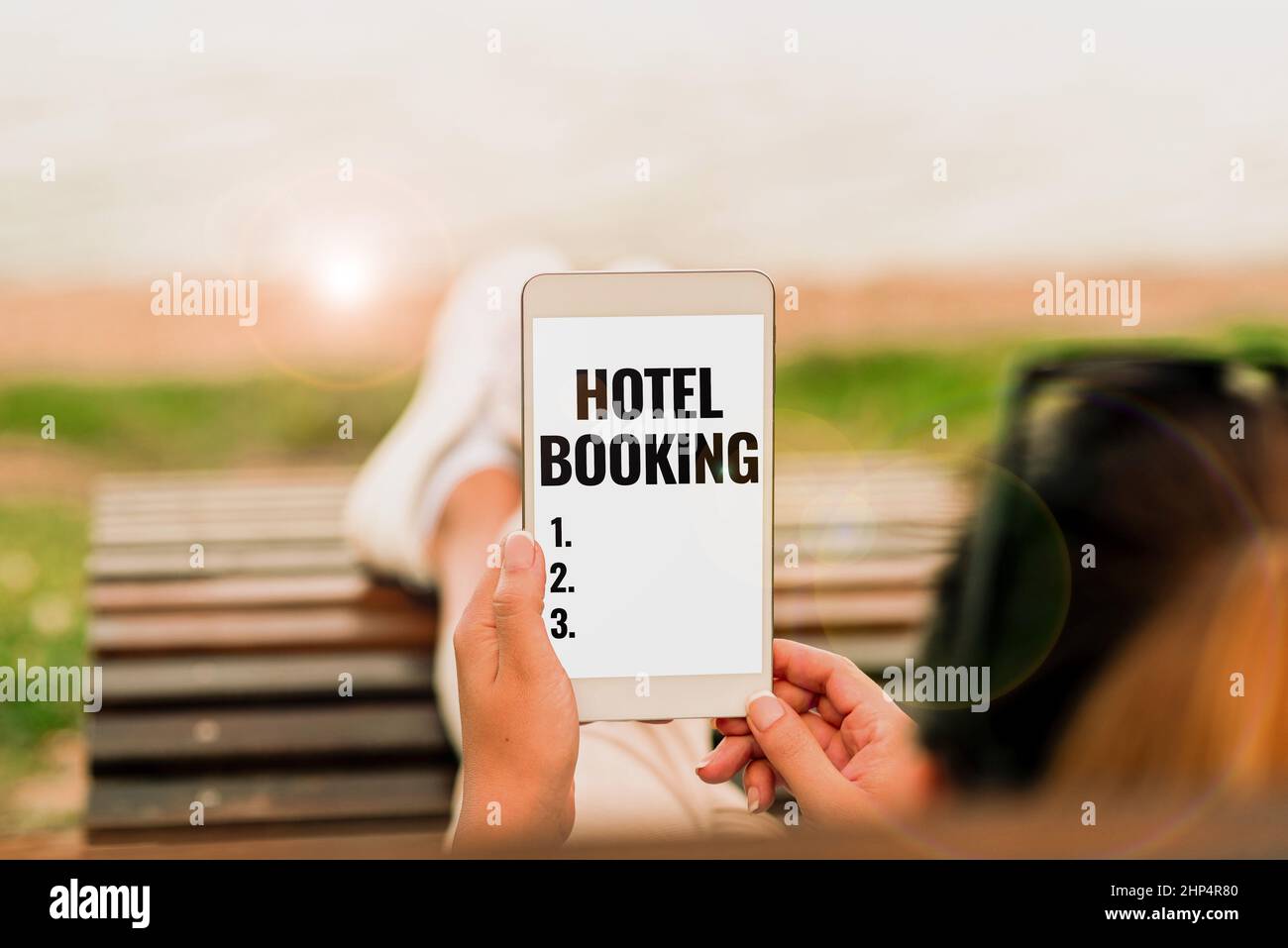 Sign displaying Hotel Booking, Concept meaning Online Reservations ...