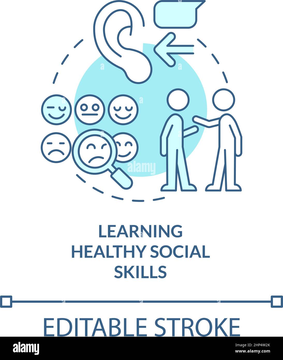Learning healthy social skills turquoise concept icon Stock Vector ...