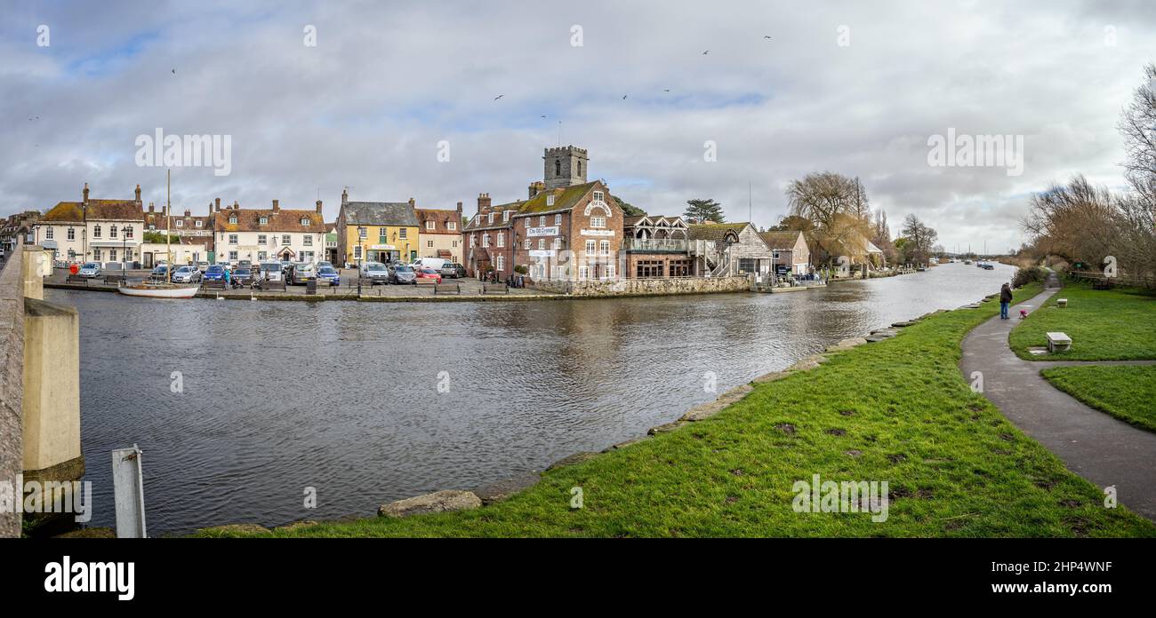 Panoramic view of the Old Granary Pub and the River Frome at the Quay ...