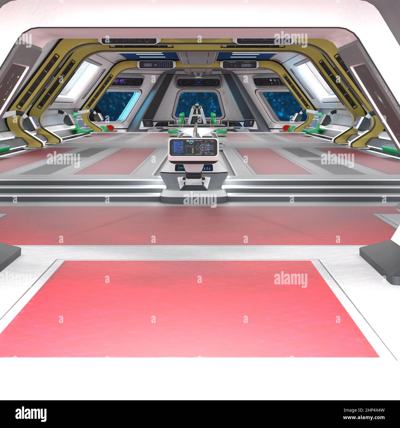 3D-illustration of the command center in a science fiction starship ...