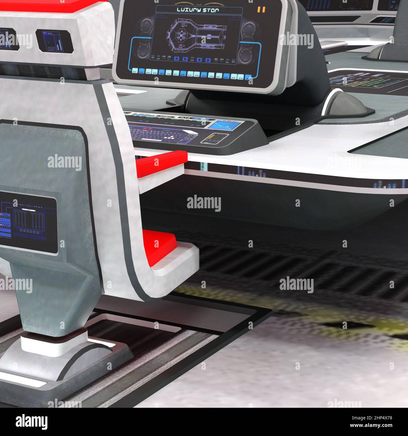 3D-illustration of the command center in a science fiction starship ...