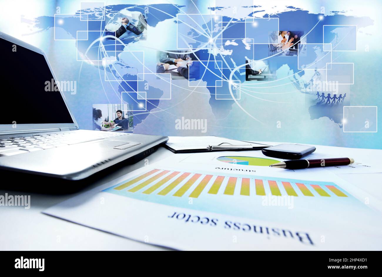 Graphs, charts, business table. The workplace of business people Stock ...