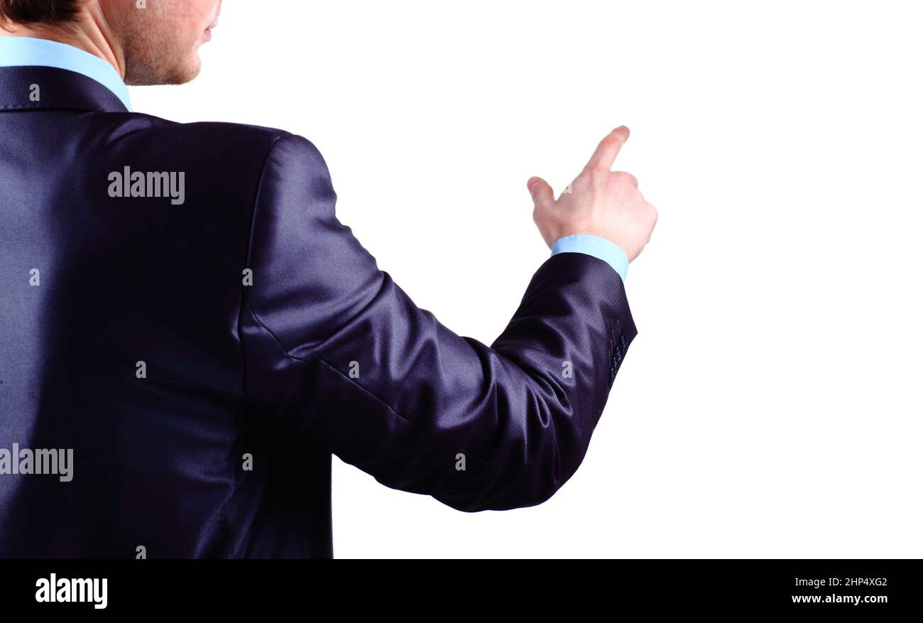 Business Man pushing on a touch screen interface Stock Photo - Alamy