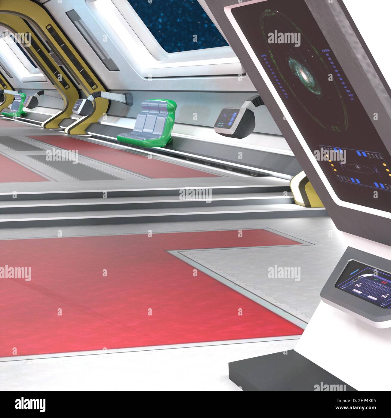3D-illustration of the command center in a science fiction starship ...