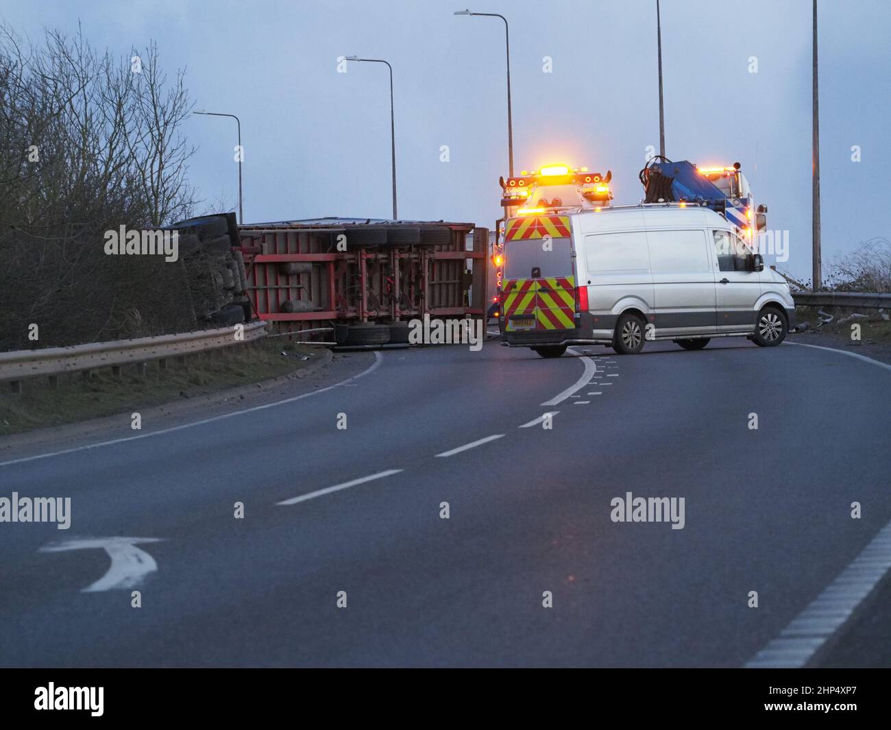 Sheerness, Kent, UK. 18th Feb, 2022. UK Weather: a lorry which blown ...