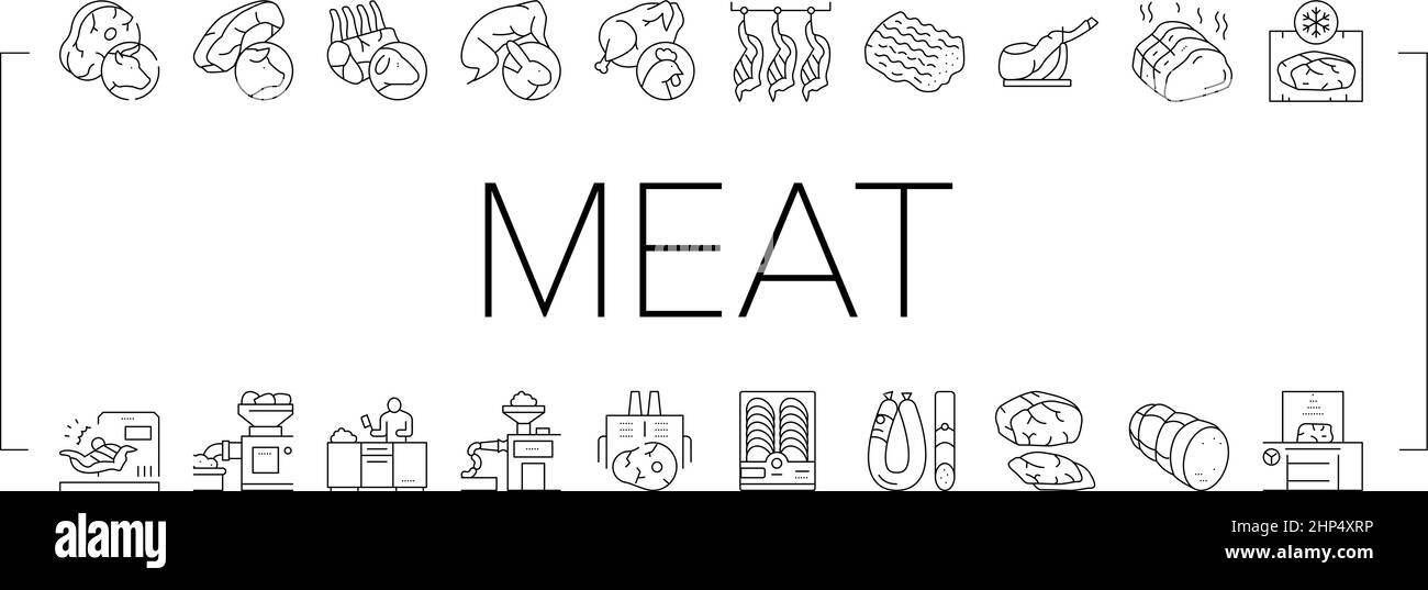 Meat Factory Product Collection Icons Set Vector Stock Vector Image ...