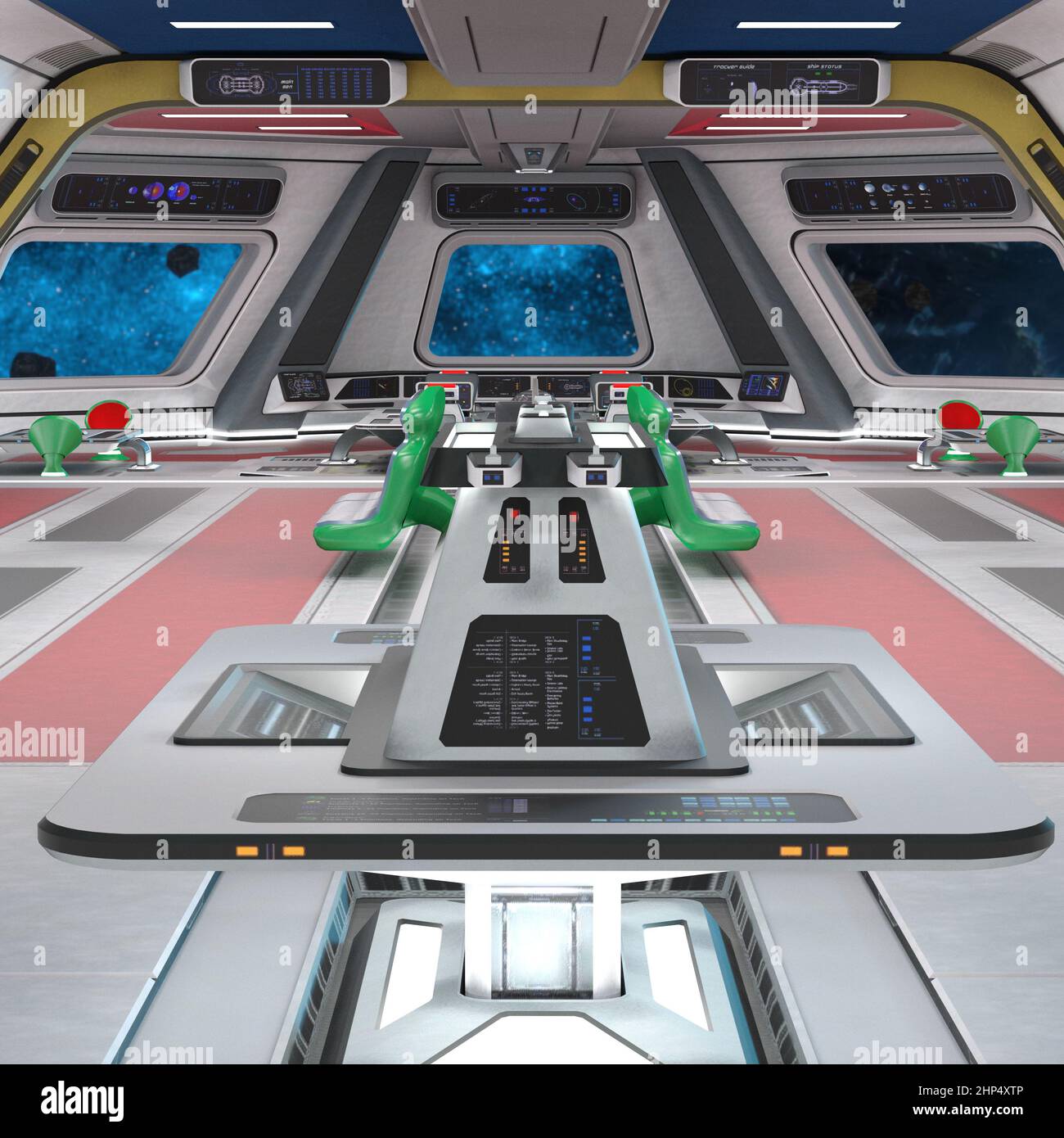 3D-illustration of the command center in a science fiction starship ...
