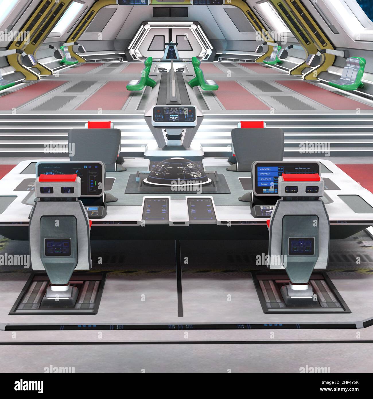 3D-illustration of the command center in a science fiction starship ...