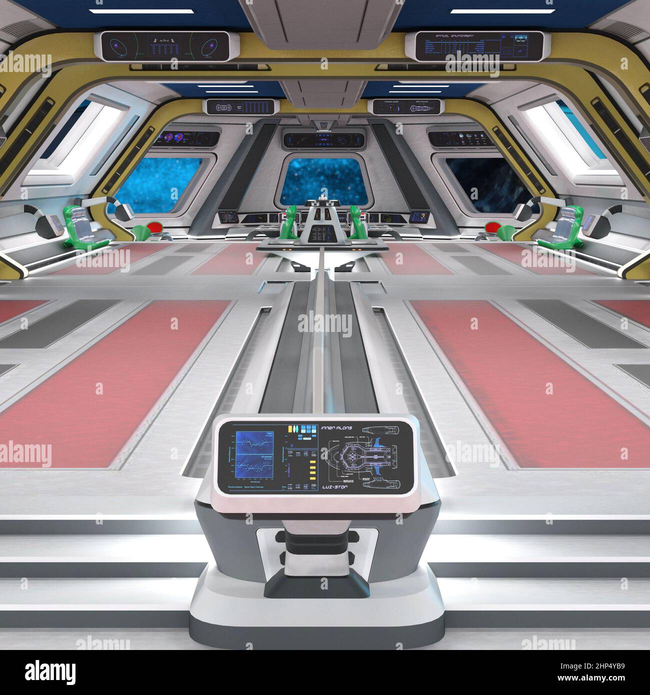 3D-illustration of the command center in a science fiction starship ...
