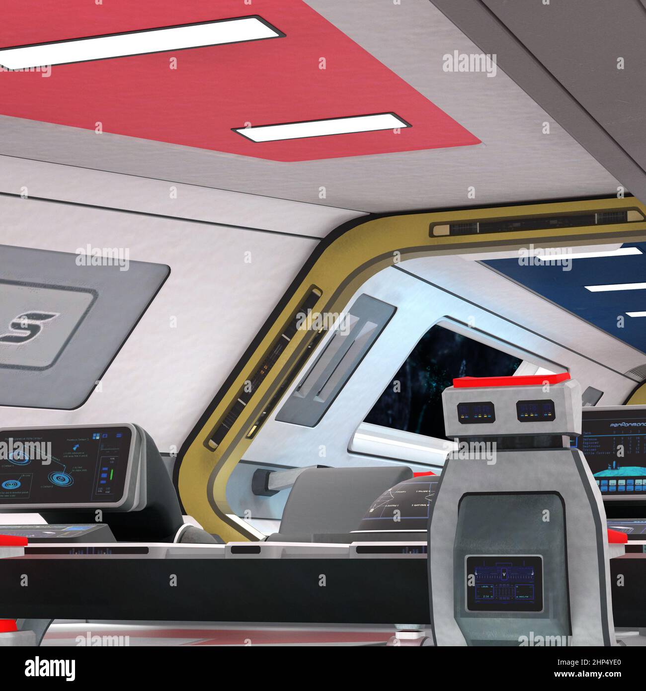 3D-illustration of the command center in a science fiction starship ...