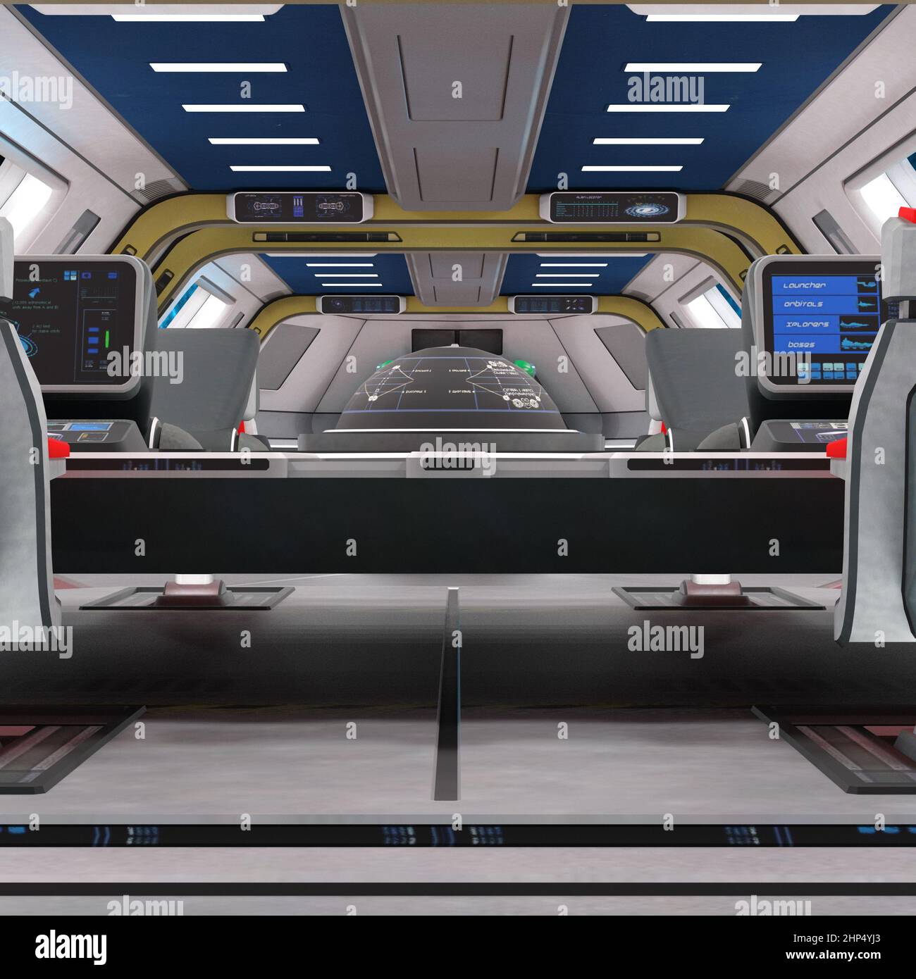 3D-illustration of the command center in a science fiction starship ...