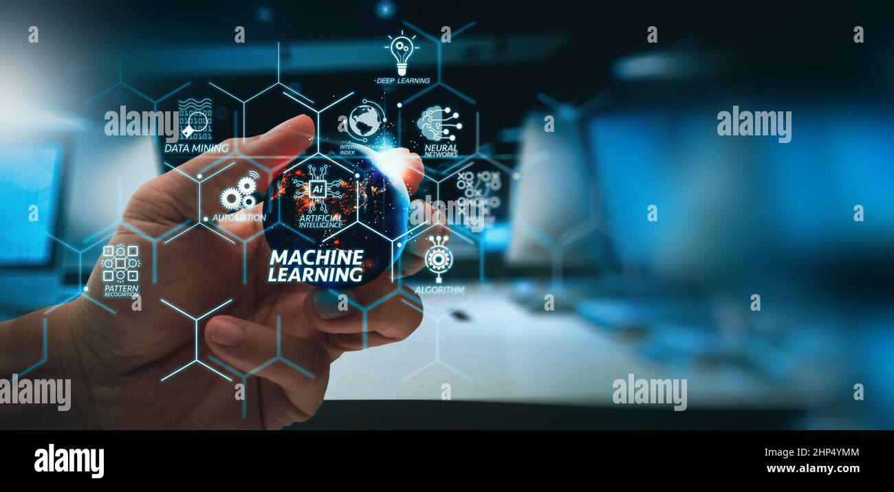 Machine learning technology diagram with artificial intelligence (AI),neural network,automation ...