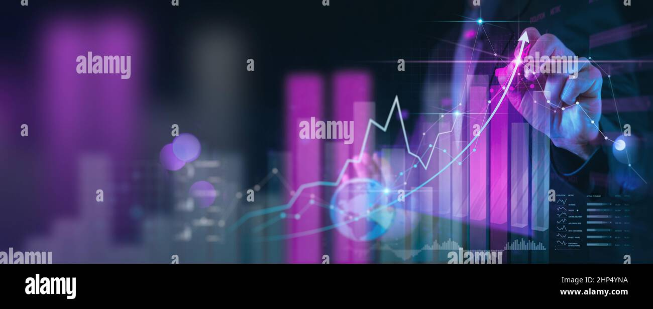 Businessman working with modern computer virtual dashboard analyzing ...