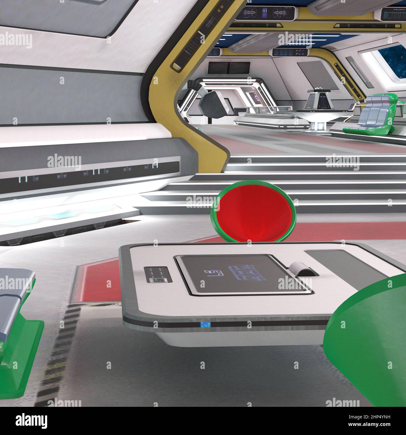 3D-illustration of the command center in a science fiction starship ...
