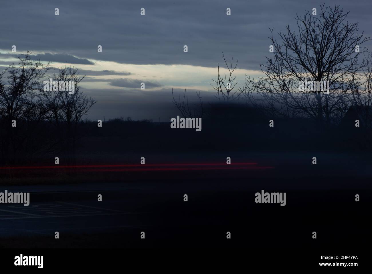 The movement of cars can be seen with red lines, the sky is overcast ...