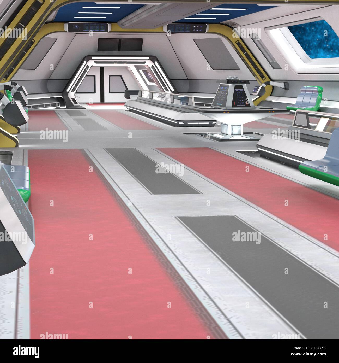 3D-illustration of the command center in a science fiction starship ...