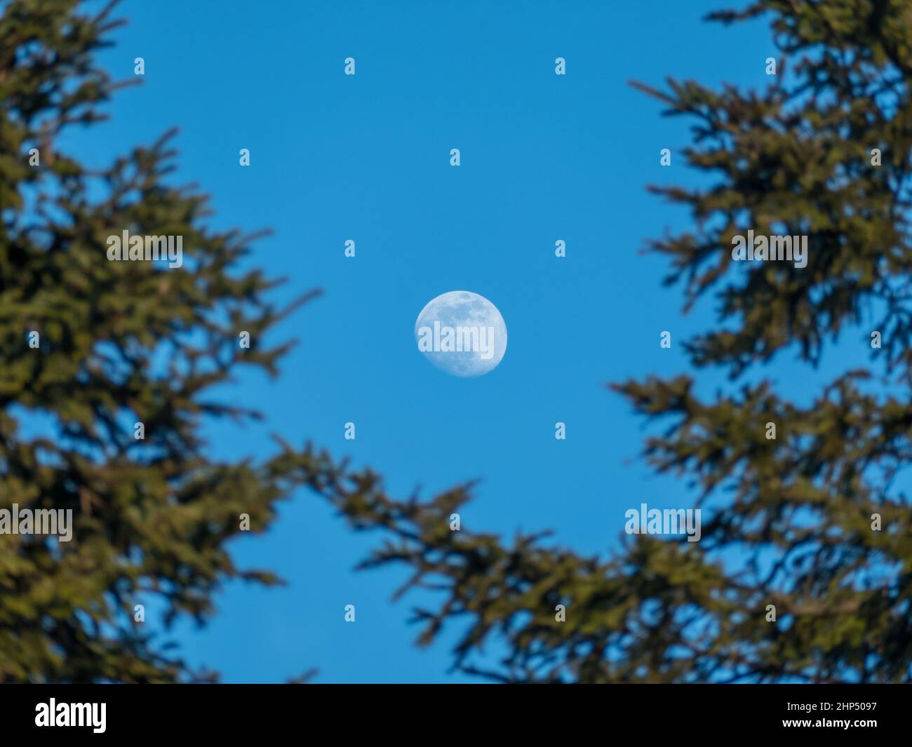 Moon setting into the clouds in daytime Stock Photo - Alamy