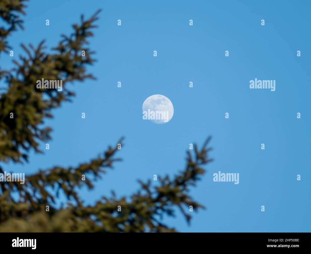 Moon setting into the clouds in daytime Stock Photo - Alamy