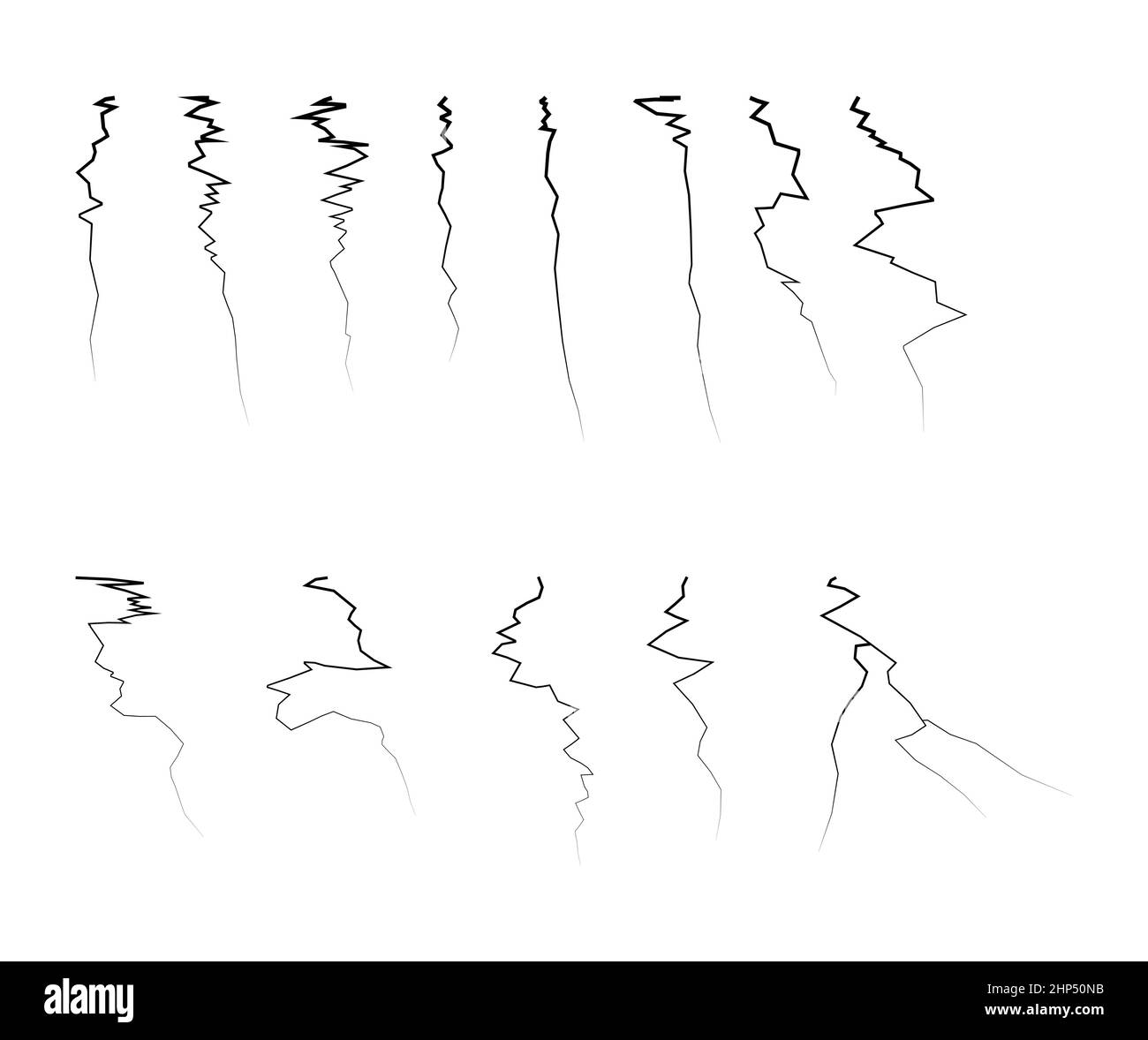 Ground cracks. Earth vertical splits. Vector illustration set isolated ...