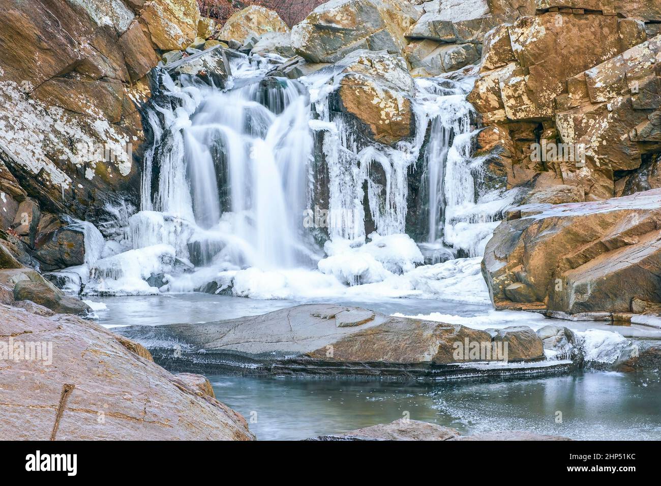 View of partially frozen Scott's Run waterfall. Scott's Run Nature ...