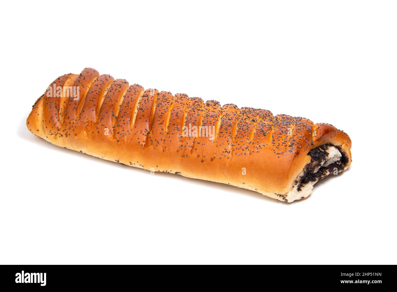 Baked poppy seed strudel product isolated on the white background Stock ...