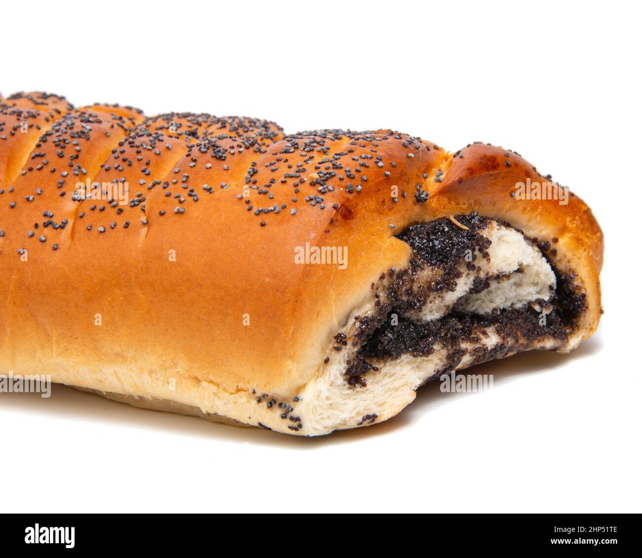 Baked poppy seed strudel product isolated on the white background Stock ...