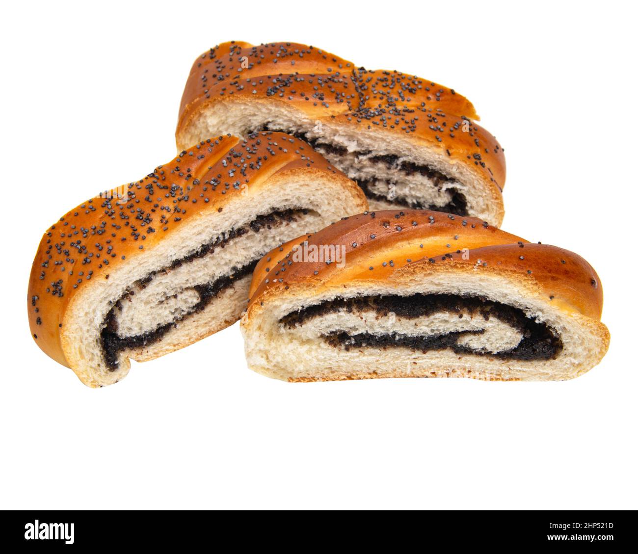 Baked poppy seed strudel product isolated on the white background Stock ...