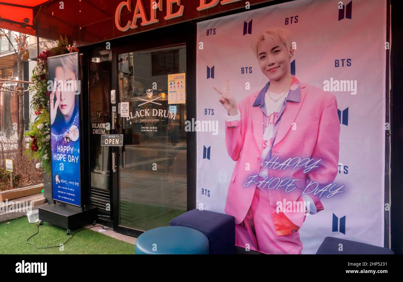 BTS member J-Hope, Feb 16, 2022 : A cafe decorated to celebrate BTS ...