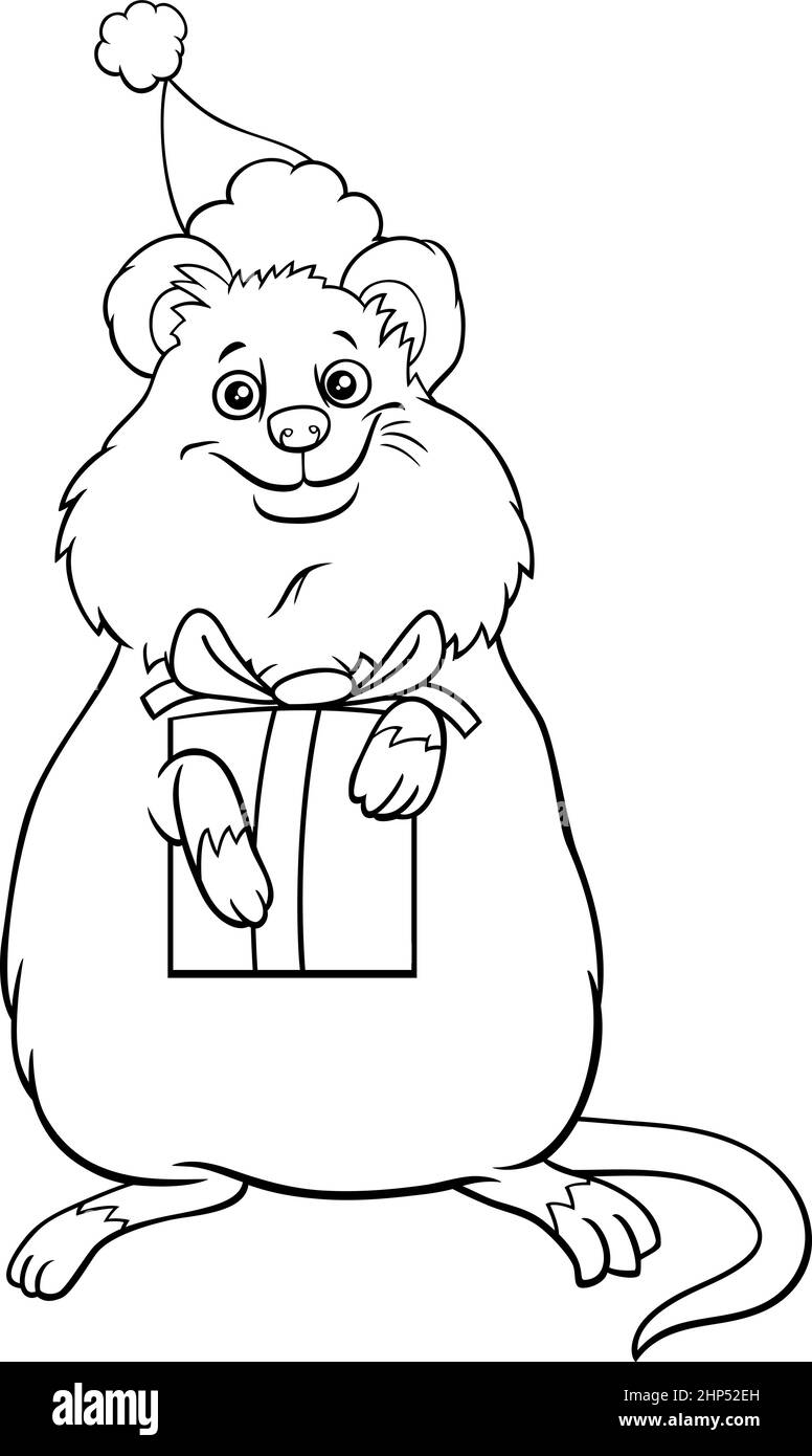 cartoon quokka on Christmas time coloring book page Stock Vector Image ...